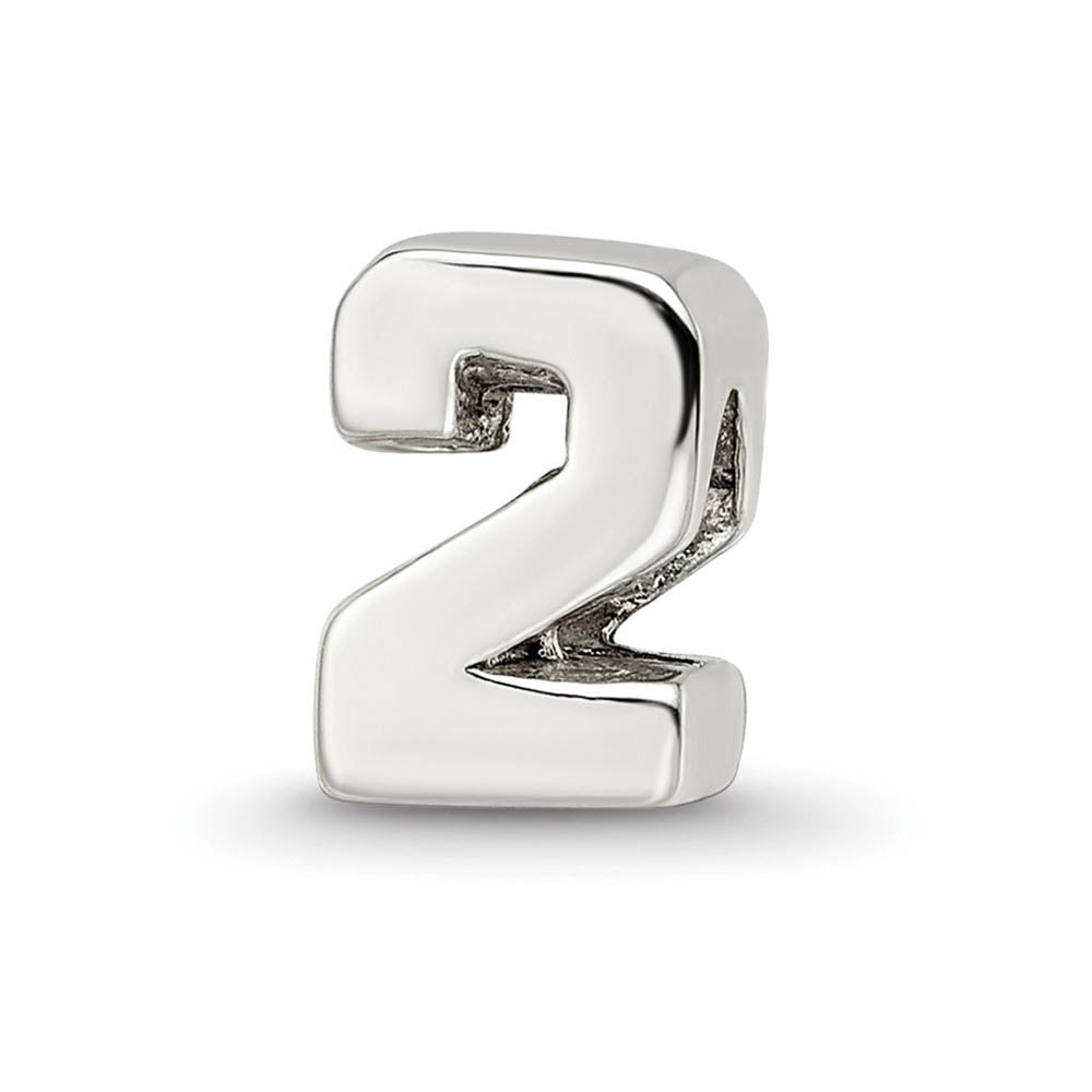 Sterling Silver Block Style, Number 2 Bead Charm - Black Bow Jewelry ...