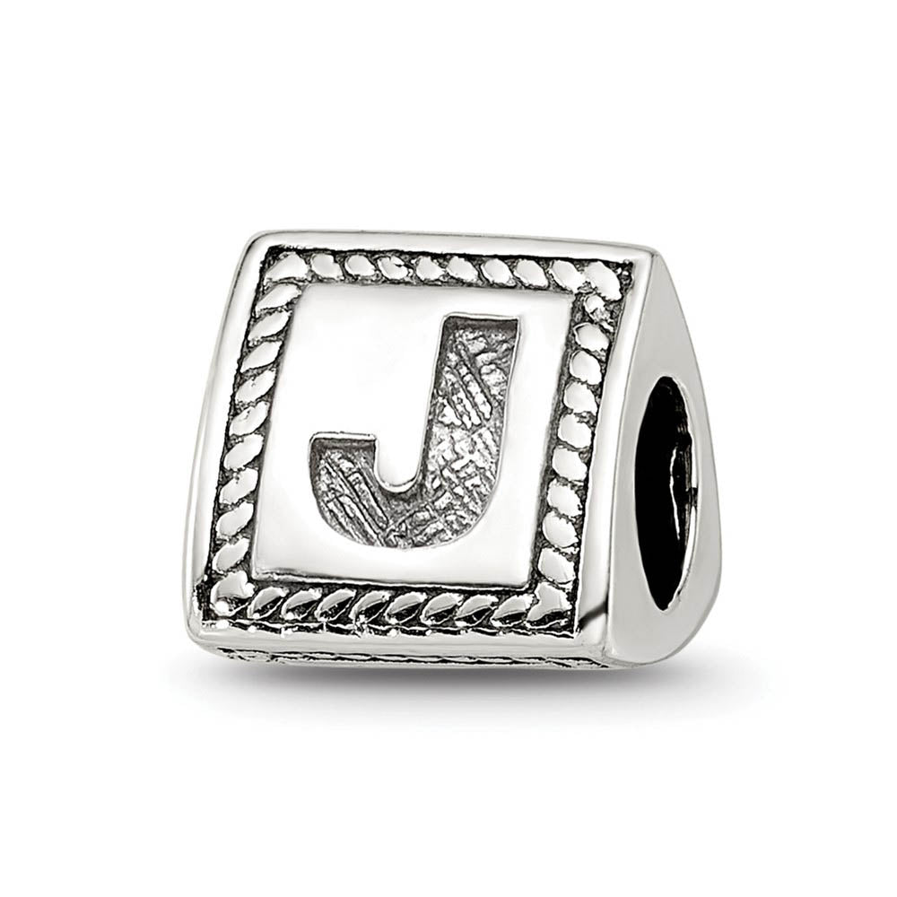 Triangle Block, Letter J Sterling Silver Bead Charm - Black Bow Jewelry ...