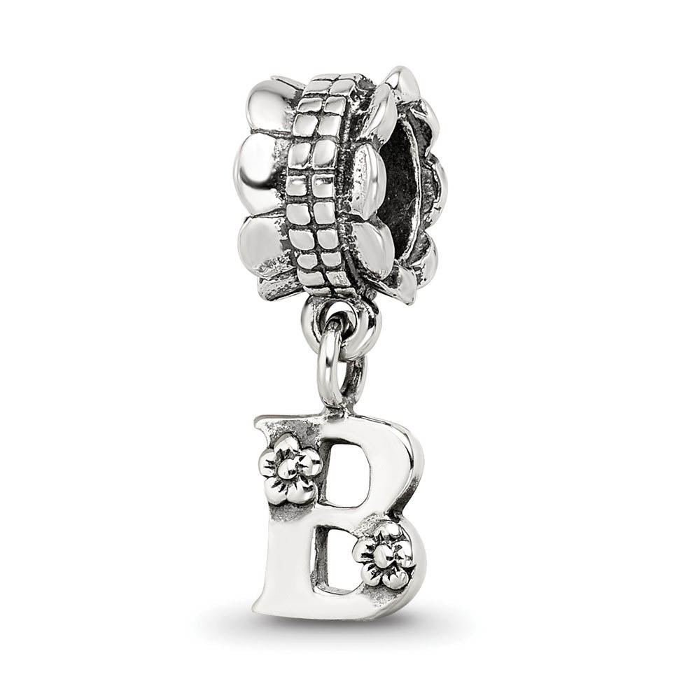 Sterling Silver Letter B, Dangle Bead Charm - Black Bow Jewelry Company
