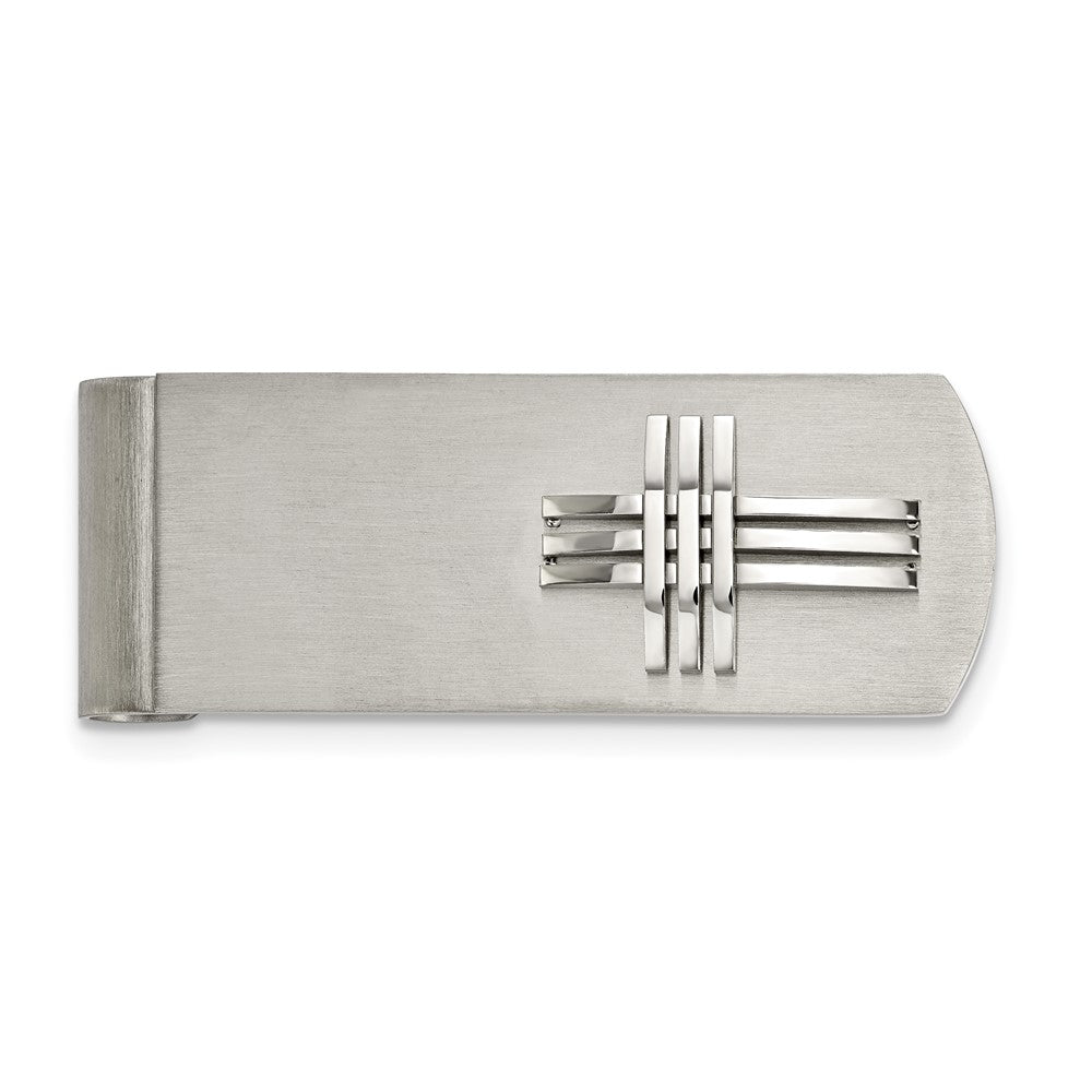 Men's Stainless Steel Triple Bar Cross Spring Loaded Money Clip - Black ...