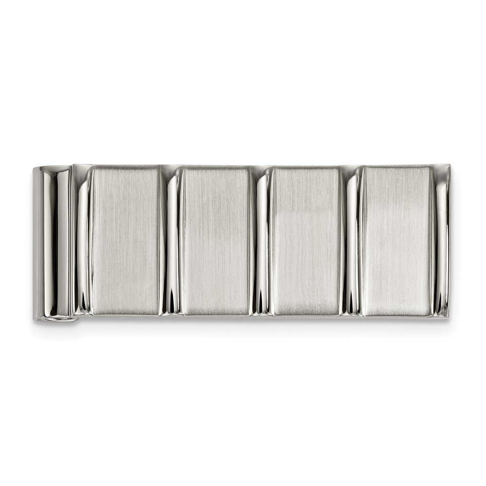 Stainless Steel Brushed and Polished Striped Spring Loaded Money Clip ...