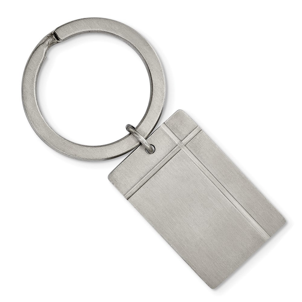 Stainless Steel Brushed and Grooved Rectangle Key Chain - Black Bow ...