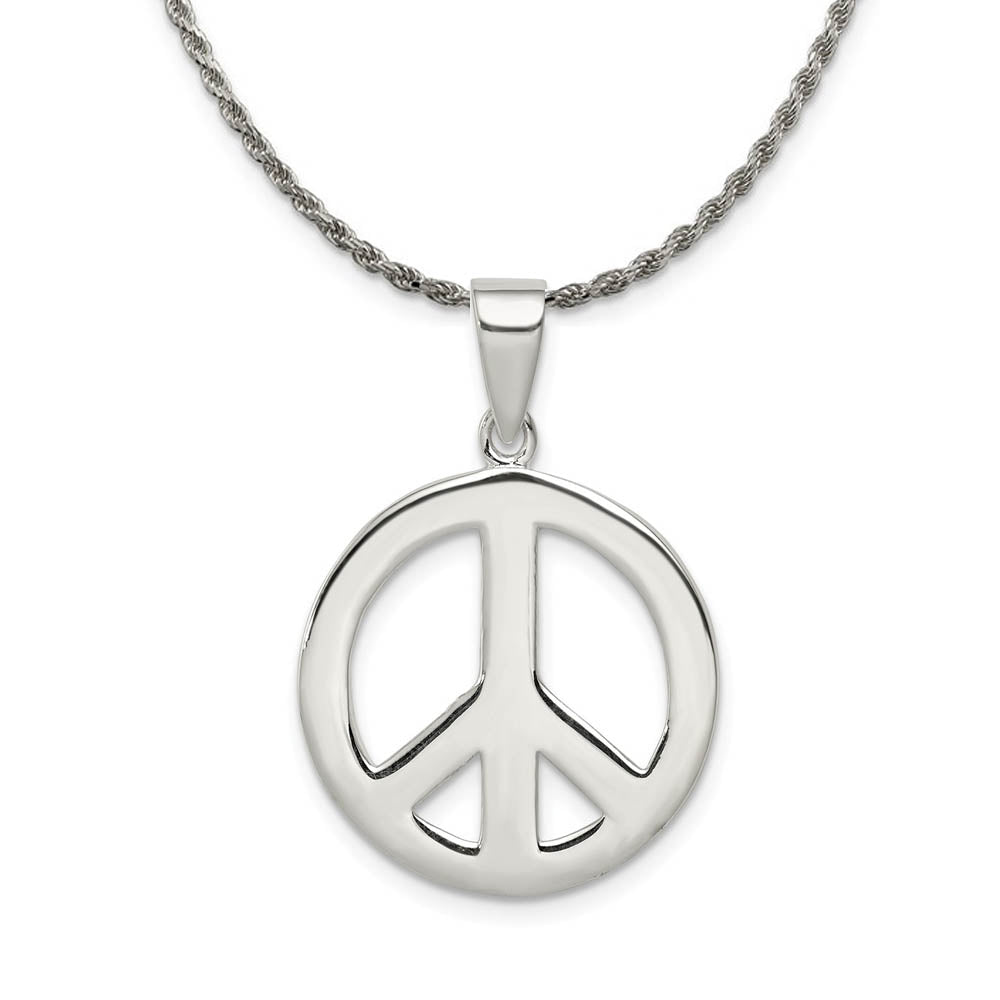 Sterling Silver 19mm Polished Peace Symbol Pendant Necklace - 18 Inch ...