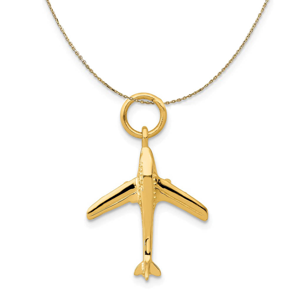 14k Yellow Gold Jet Plane Necklace - 16 Inch - Black Bow Jewelry Company