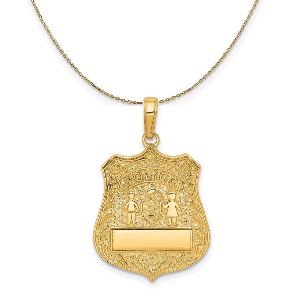 14k Yellow Gold Engravable Police Badge Necklace - 30 Inch - Black Bow ...
