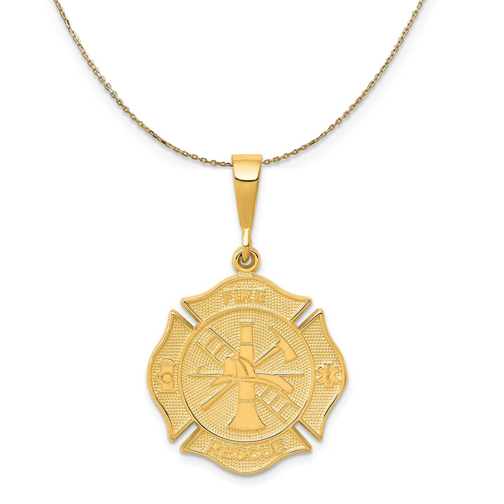 14k Yellow Gold Fire Rescue Shield Necklace - 16 Inch - Black Bow ...