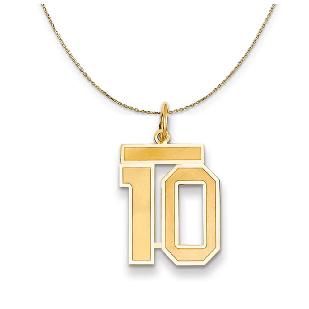 14k Yellow Gold, Jersey, Med Number 10 Necklace - 16 Inch - Black Bow ...