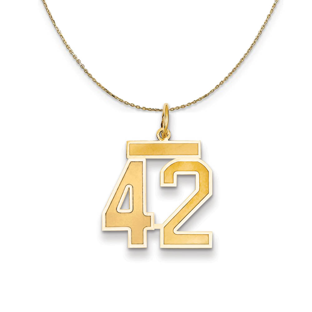 14k Yellow Gold, Jersey, Med Number 42 Necklace - 16 Inch - Black Bow ...