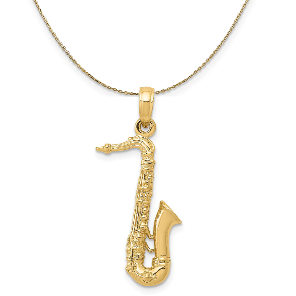 14k Yellow Gold Tenor Saxophone Necklace - 16 Inch - Black Bow Jewelry ...
