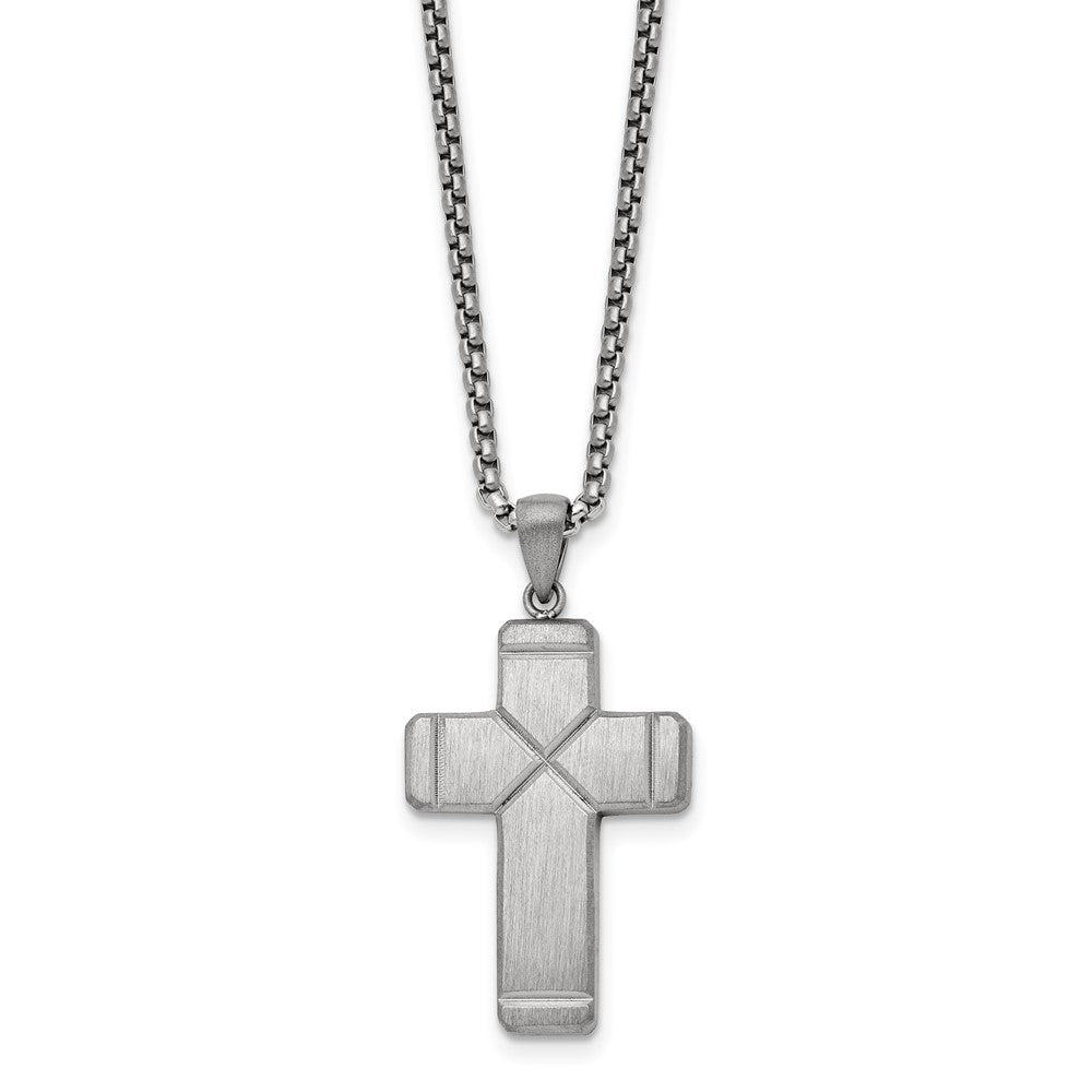 Stainless Steel Brushed & Grooved Cross Necklace, 19.5 Inch - Black Bow ...