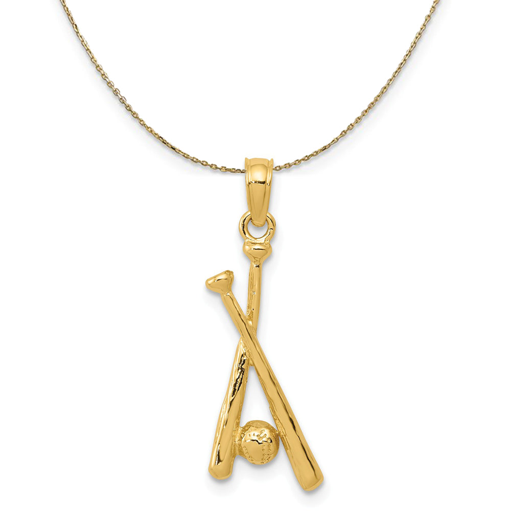 14k Yellow Gold Baseball Bats and Ball Necklace - 16 Inch - Black Bow ...