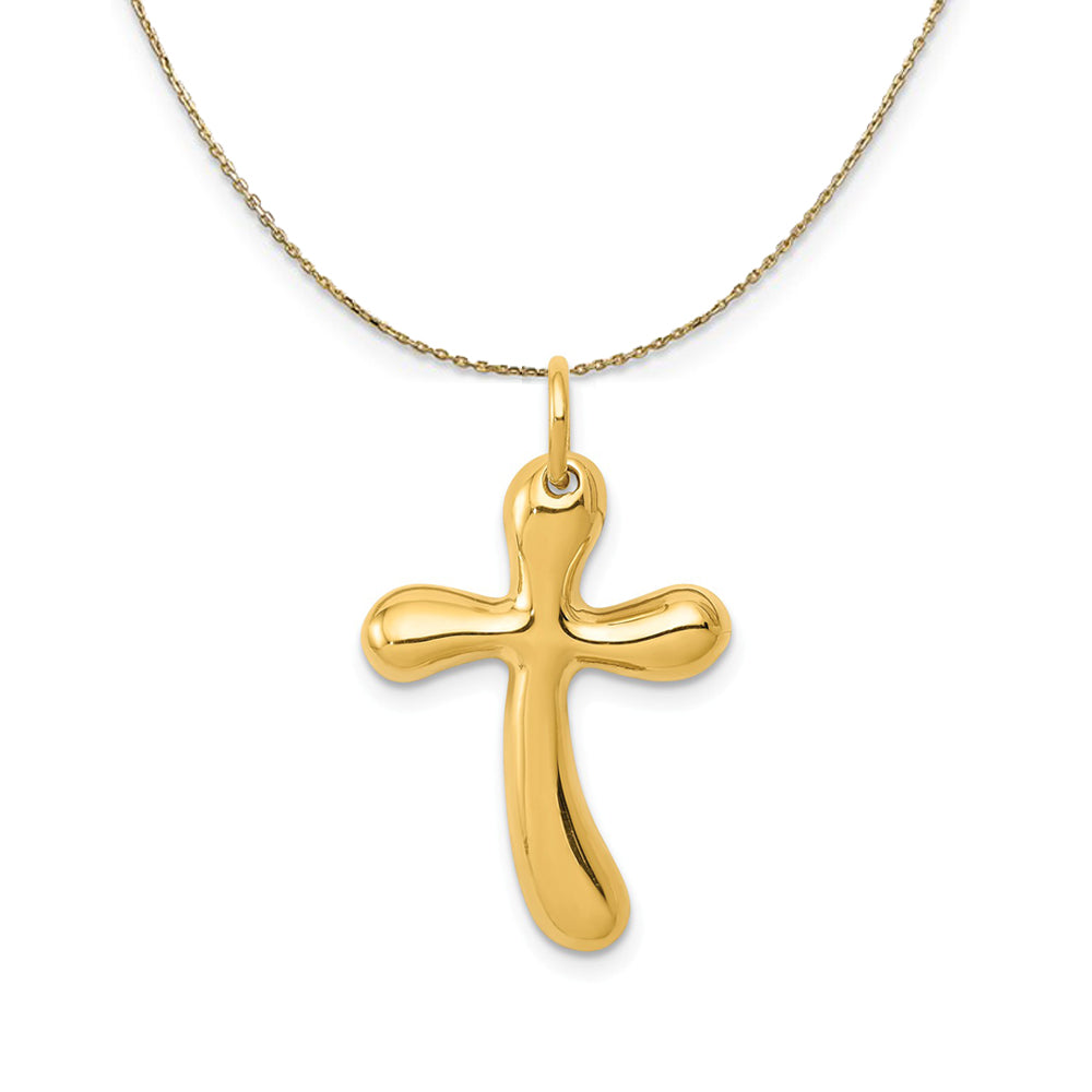 14k Yellow Gold Polished Freeform Cross Necklace - 16 Inch - Black Bow ...