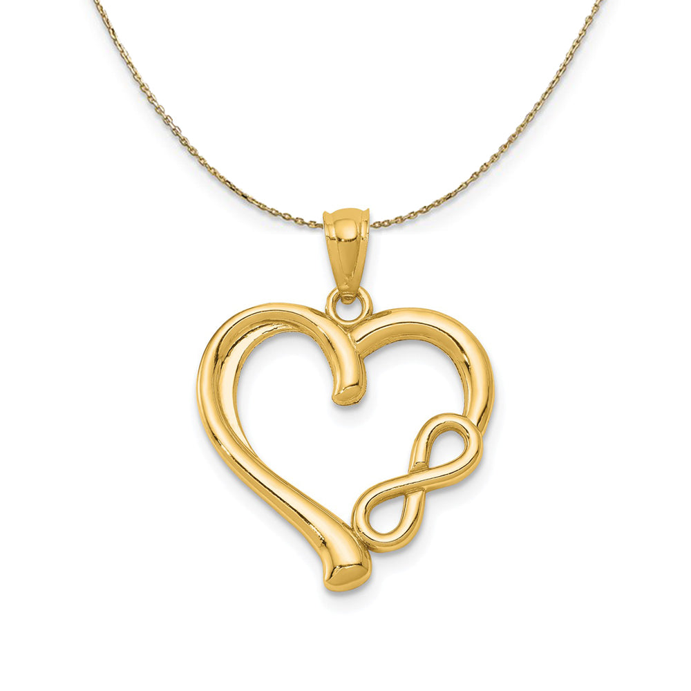 14k Yellow Gold Small Infinity Heart Necklace - 16 Inch - Black Bow ...