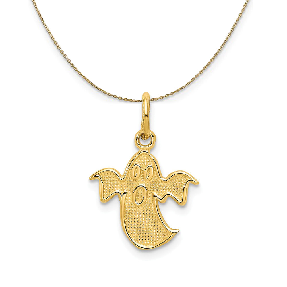 14k Yellow Gold Satin Textured Ghost Necklace - 24 Inch - Black Bow ...