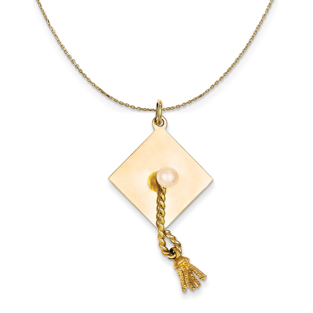 14k Yellow Gold & FW Cultured Pearl Graduation Cap Necklace - 16 Inch ...