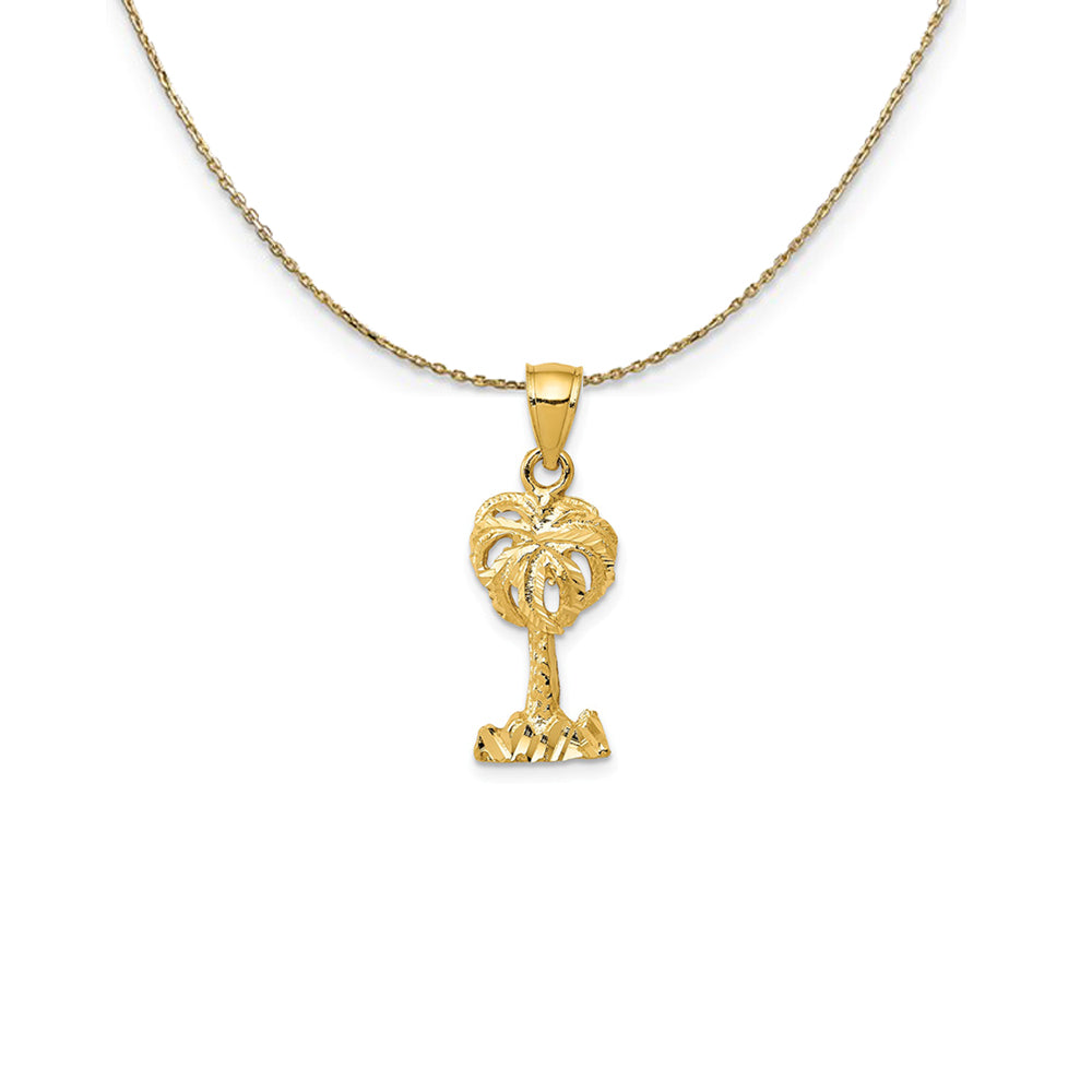 14k Yellow Gold Small Diamond-Cut Palm Tree (25mm) Necklace - 16 Inch ...
