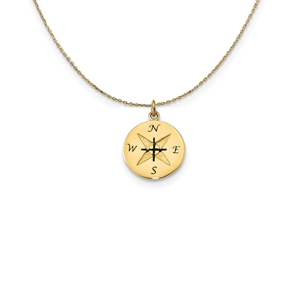 14k Yellow Gold Antiqued Compass (14mm) Necklace - 16 Inch - Black Bow ...