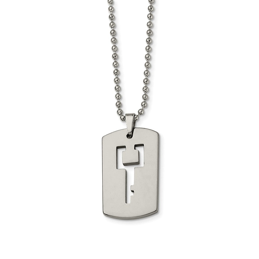 Tungsten Dog Tag with Key Cut-out Necklace 22 Inch - Black Bow Jewelry ...
