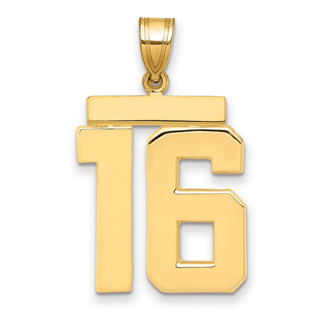 14k Yellow Gold, Athletic Collection, Large Polished Number 16 Pendant ...