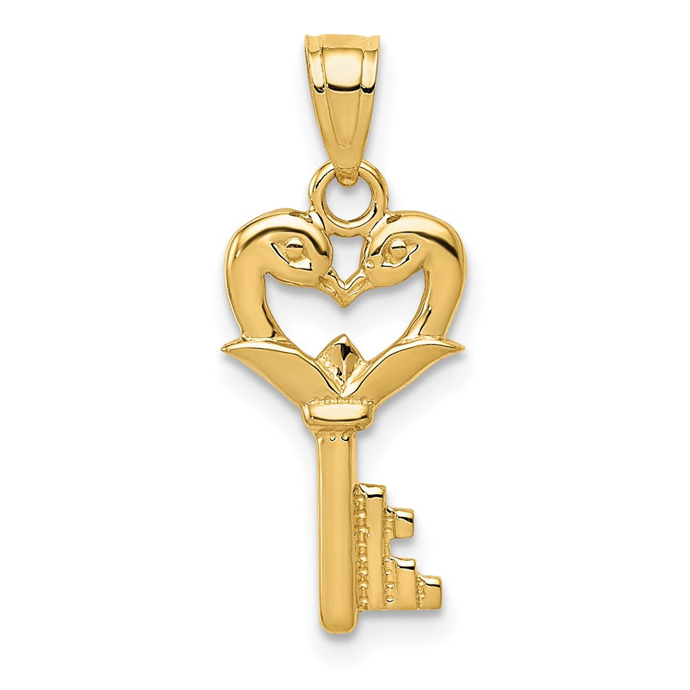 14k Yellow Gold Swans Key Pendant, 9mm - Black Bow Jewelry Company