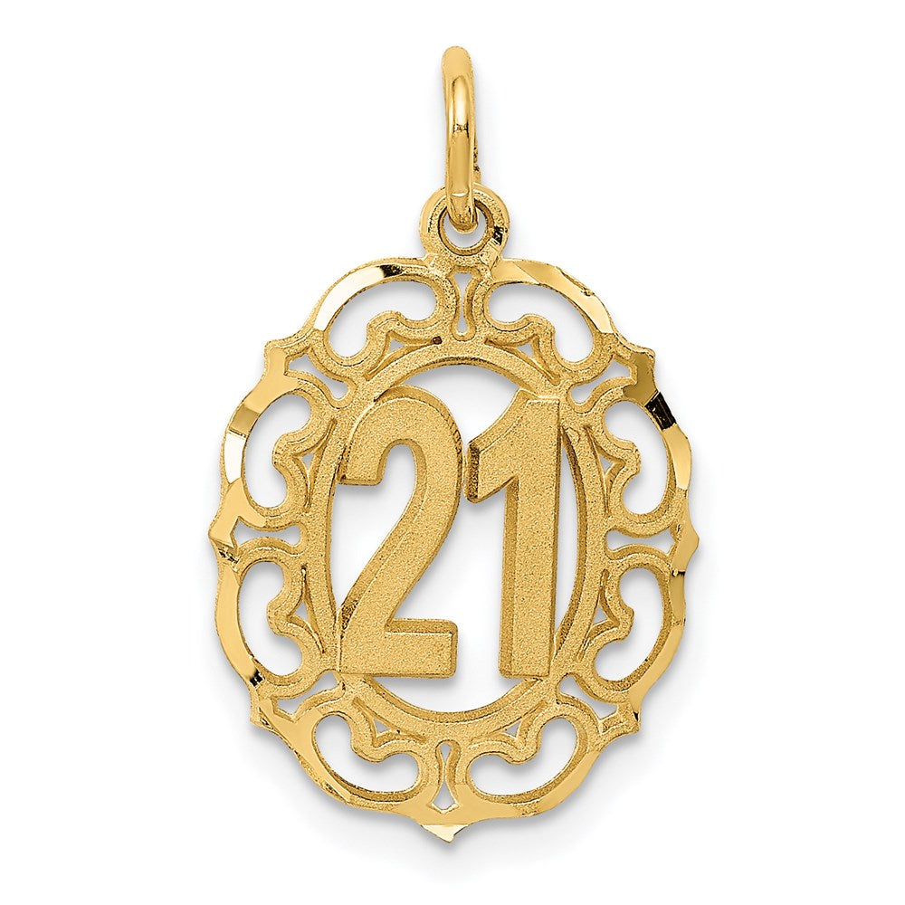 14k Yellow Gold Number 21 Oval Heart Accent Charm or Pendant, 14mm ...