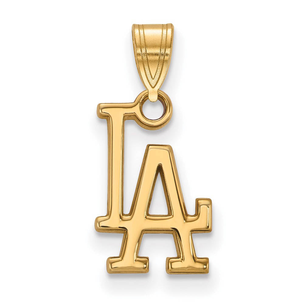 14K Yellow Gold MLB Los Angeles Dodgers L-A Small Pendant - Black Bow ...