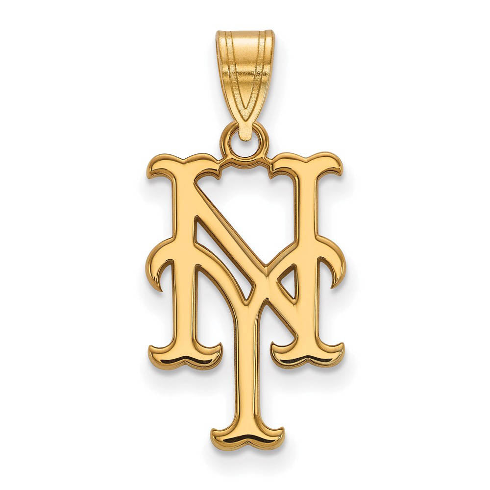 14K Yellow Gold MLB New York Mets Large Pendant - Black Bow Jewelry Company