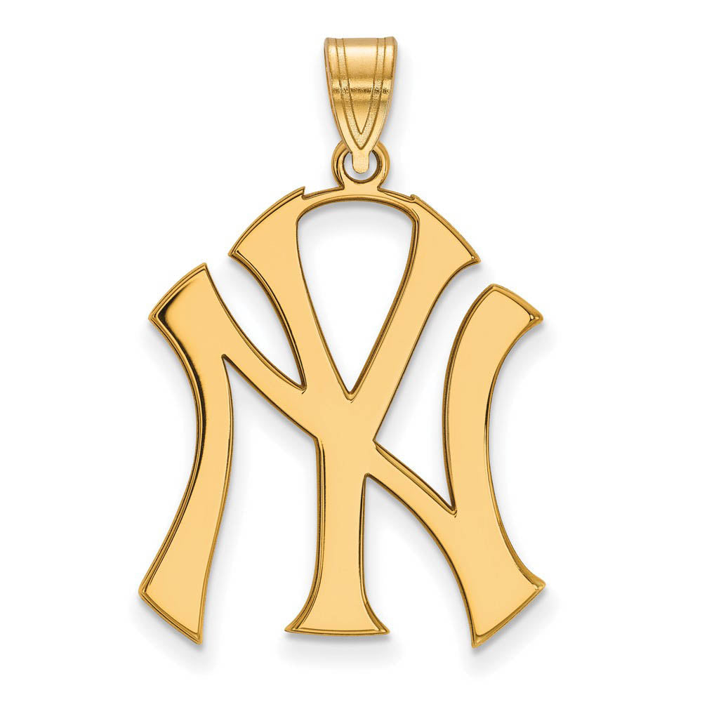 14K Gold Plated Silver MLB New York Yankees Extra Large Pendant - Black ...