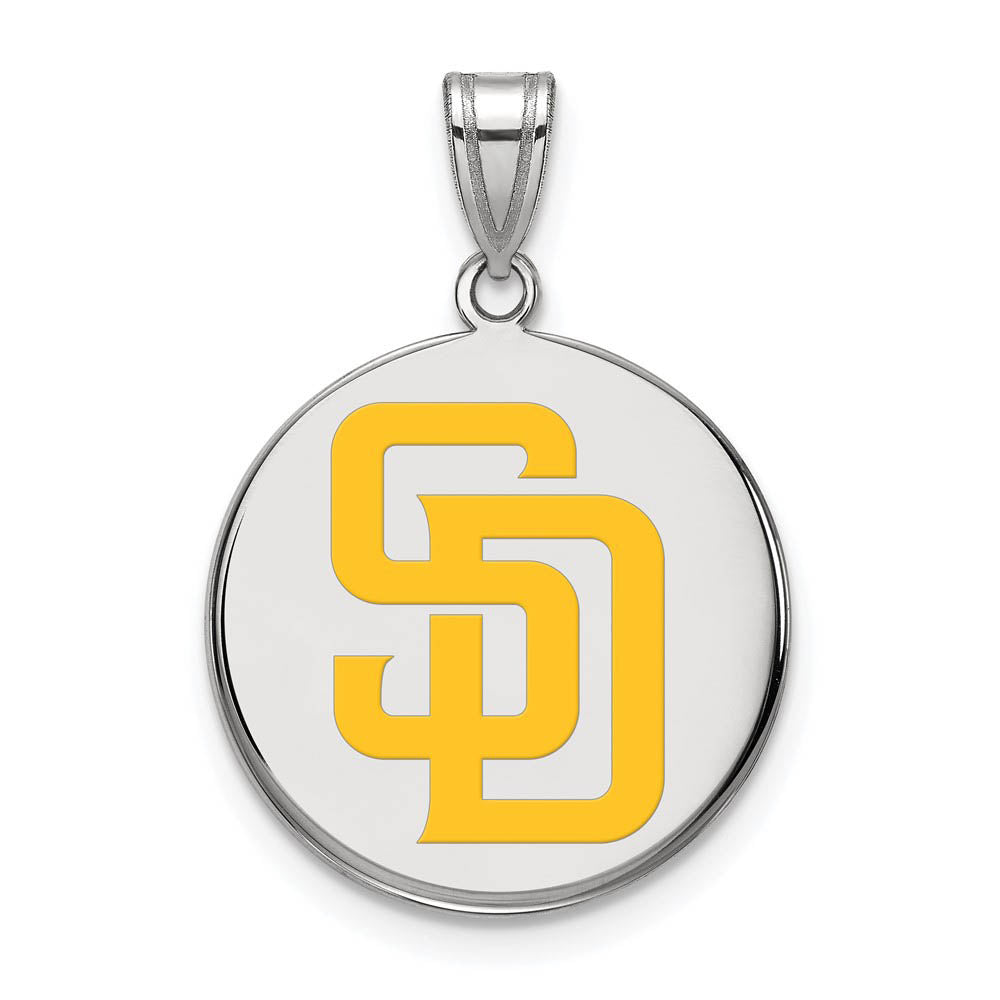 Sterling Silver MLB San Diego Padres Large Enamel Disc Pendant - Black ...