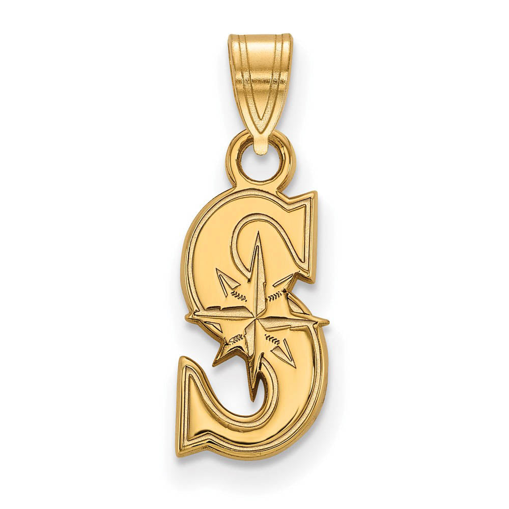 14K Yellow Gold MLB Seattle Mariners Small Letter S Pendant - Black Bow ...