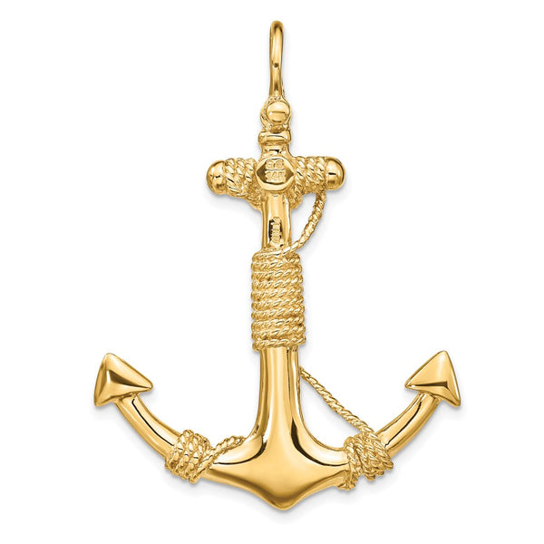 14k Yellow Gold Large 3D Admiralty Anchor with Rope Pendant - Black Bow ...