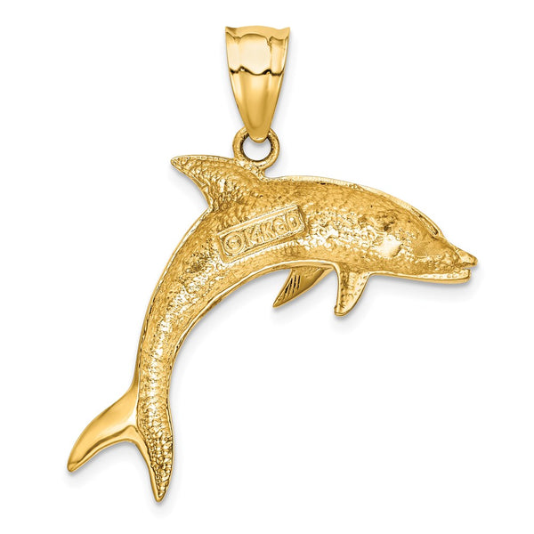14k Yellow Gold Large Dolphin Pendant - Black Bow Jewelry Company