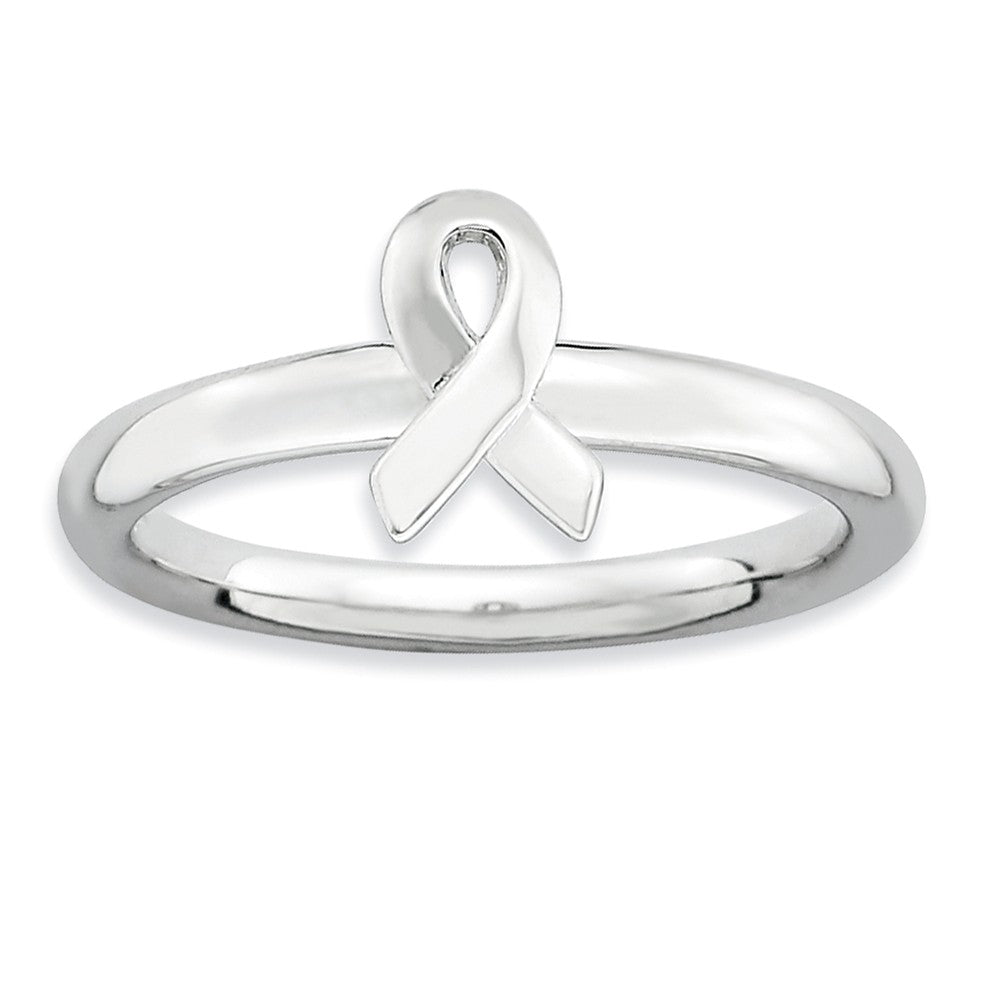 2.25mm Stackable Sterling Silver Awareness Ribbon Ring - Size 5 - Black ...