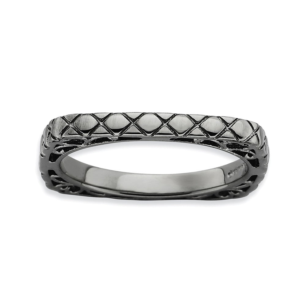 2.25mm Stackable Black Plated Silver Square Snake Skin Band - Size 5 ...