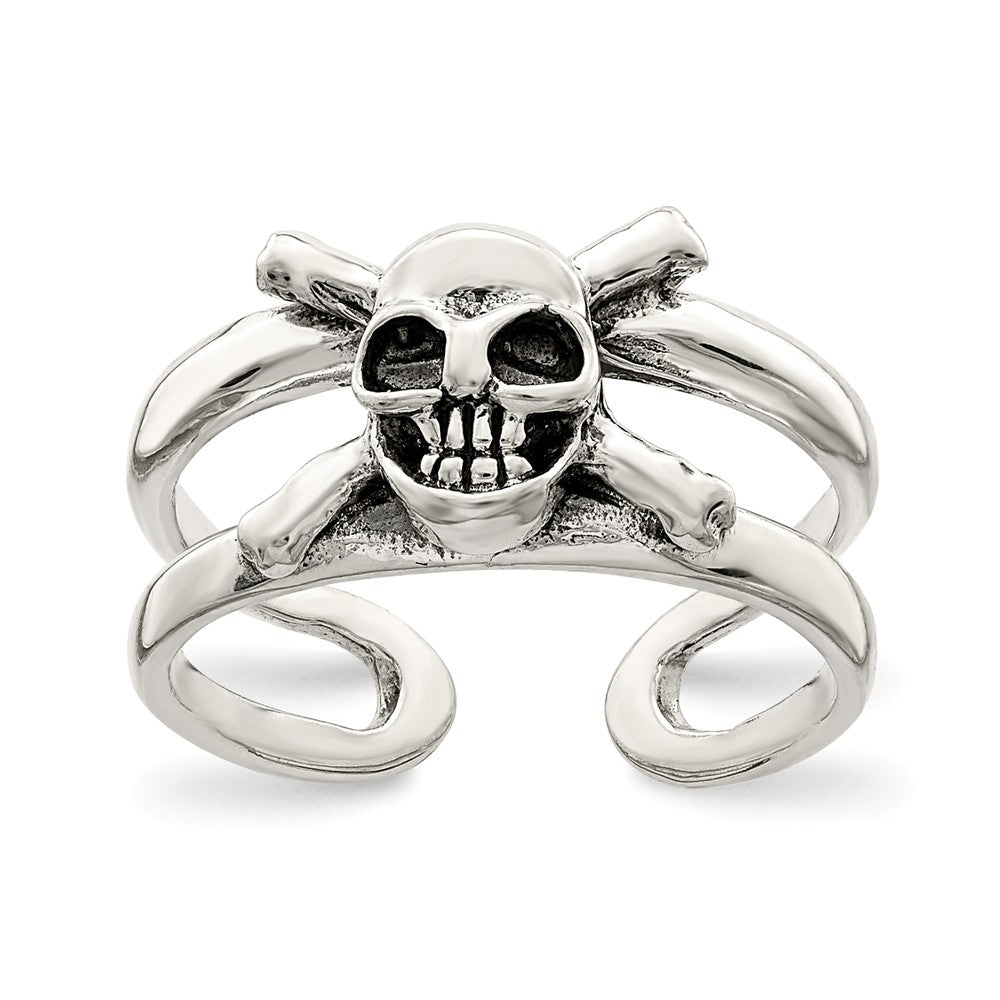 Antiqued SS Skull and Cross Bones Toe Ring - Black Bow Jewelry Company
